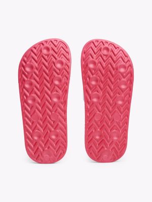 Curved Logo Print Pool Slides | White | Tommy Hilfiger
