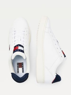 Baskets En Cuir Mélangé Semelle Cuvette Blanc Tommy Hilfiger