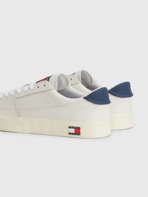 Essential Ledersneaker Mit Kontrast Detail Weiß Tommy Hilfiger