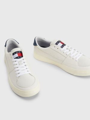 Essential Ledersneaker Mit Kontrast Detail Weiß Tommy Hilfiger