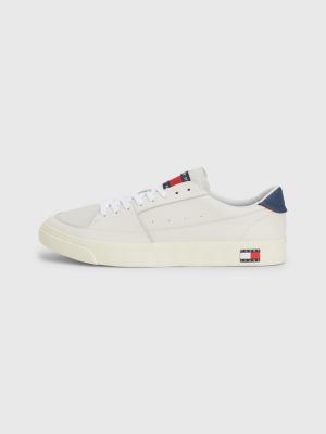 Essential Ledersneaker Mit Kontrast Detail Weiß Tommy Hilfiger