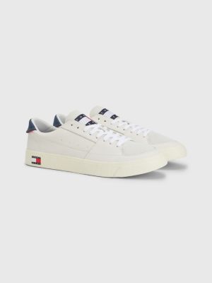 Essential Ledersneaker Mit Kontrast Detail Weiß Tommy Hilfiger