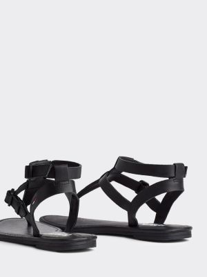 Sandales Plates En Cuir Noir Tommy Hilfiger