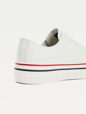 Baskets Compensées En Cuir Blanc Tommy Hilfiger