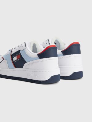 Leren Basket Sneaker Met Colour Blocking Wit Tommy Hilfiger