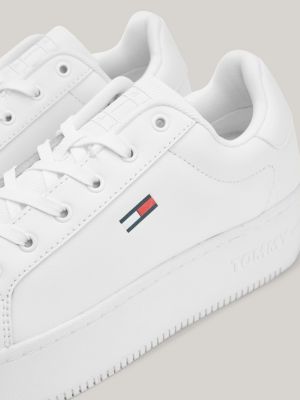 Sneakers Essential In Pelle Con Suola Alta Bianco Tommy Hilfiger