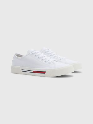 Canvas Sneaker Mit Branding Detail Weiß Tommy Hilfiger