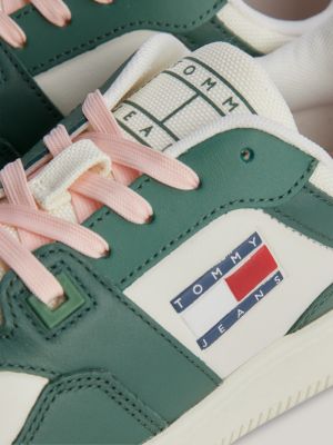 Retro Leather Basketball Trainers Green Tommy Hilfiger