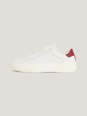 Contrast Heel Leather Cupsole Trainers White Tommy Hilfiger