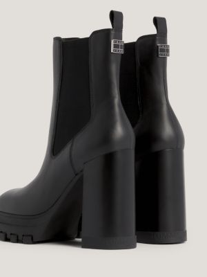 Chelsea Boot Aus Leder Mit Blockabsatz Schwarz Tommy Hilfiger