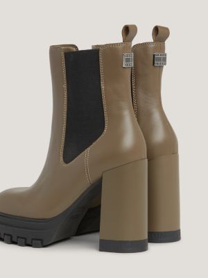Chelsea Boot Aus Leder Mit Blockabsatz Braun Tommy Hilfiger