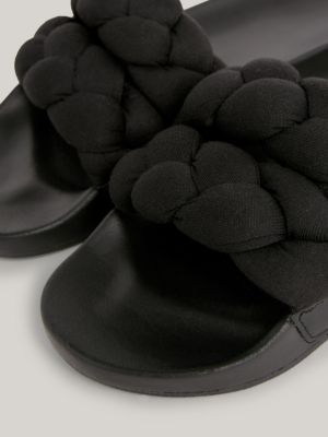 Chunky Braided Strap Slides | Black | Tommy Hilfiger