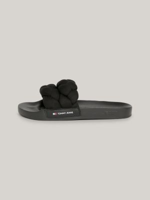 Chunky Braided Strap Slides | Black | Tommy Hilfiger