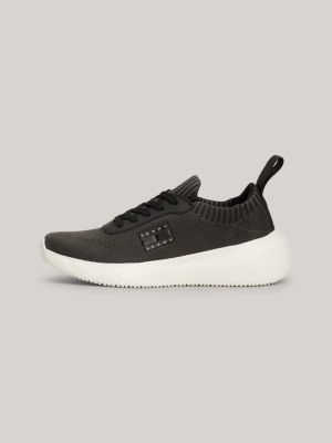 Gebreide Sneaker Met Licht Profiel En Badge Zwart Tommy Hilfiger
