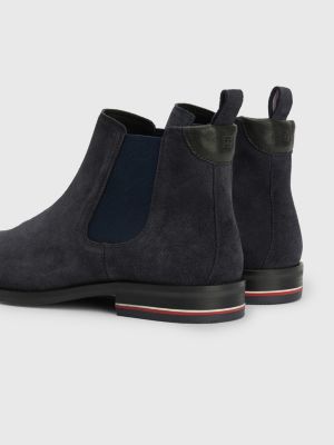 Bottes Chelsea Signature En Daim Bleu Tommy Hilfiger