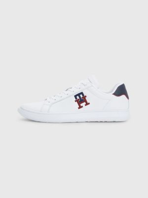 Th Monogram Ledersneaker Mit Stickerei Weiß Tommy Hilfiger