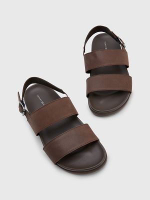 Sandali Con Fascette In Pelle Marrone Tommy Hilfiger