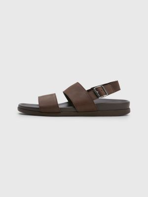 Sandali Con Fascette In Pelle Marrone Tommy Hilfiger