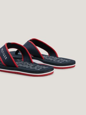 Sandali Infradito In Tessuto Con Logo Blu Tommy Hilfiger