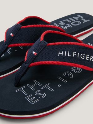 Sandali Infradito In Tessuto Con Logo Blu Tommy Hilfiger