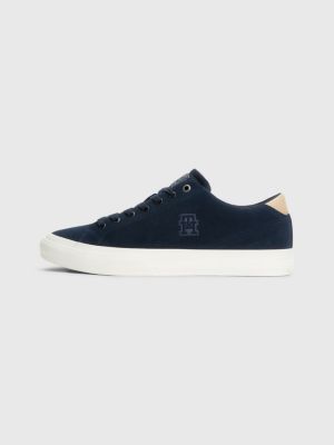 Sneaker Aus Wildleder Mit Monogramm Blau Tommy Hilfiger