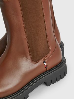 Bottes Chelsea En Cuir à Semelle Crantée Marron Tommy Hilfiger