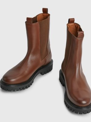 Bottes Chelsea En Cuir à Semelle Crantée Marron Tommy Hilfiger