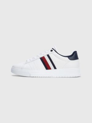 Sneakers In Pelle Con Nastro Iconico Bianco Tommy Hilfiger
