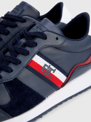 Runner Ledersneaker Mit Monogramm Blau Tommy Hilfiger