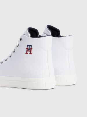 Halfhoge Leren Sneaker Met Monogram Wit Tommy Hilfiger