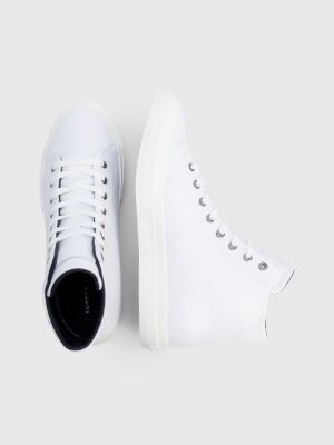 Halfhoge Leren Sneaker Met Monogram Wit Tommy Hilfiger