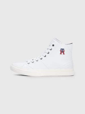 Halfhoge Leren Sneaker Met Monogram Wit Tommy Hilfiger