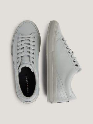 Sneakers In Pelle Con Monogramma Grigio Tommy Hilfiger