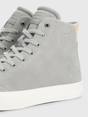 High Top Wildleder Sneaker Mit Monogramm Grau Tommy Hilfiger