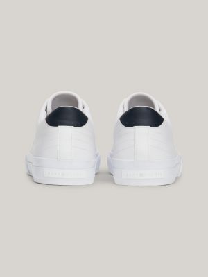 Essential Ledersneaker Mit Kontrast Einsatz Weiß Tommy Hilfiger