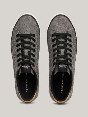 Linen Chambray Lace Up Trainers Black Tommy Hilfiger