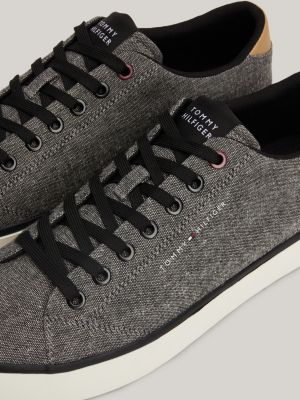 Linen Chambray Lace Up Trainers Black Tommy Hilfiger