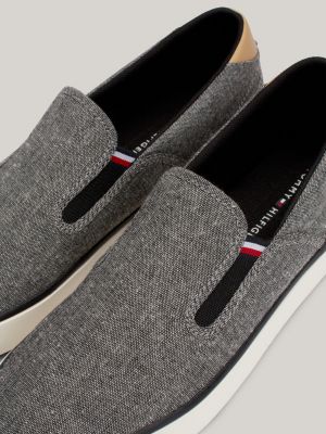 Linen Chambray Slip On Trainers Black Tommy Hilfiger