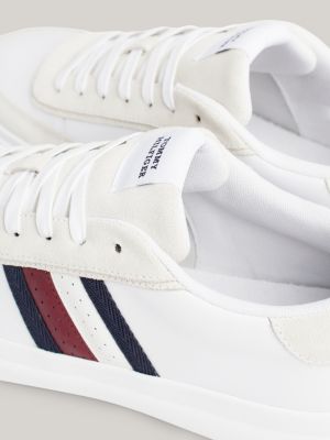 Leren Sneaker Met Signature Tape Wit Tommy Hilfiger
