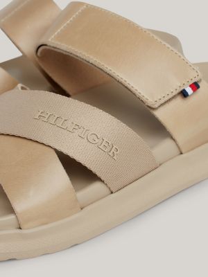Crossover Strap Leather Sandals Beige Tommy Hilfiger