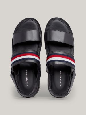 Signature Leren Sandaal Met Dubbele Band Zwart Tommy Hilfiger