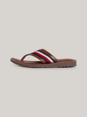 Signature Tape Strap Leather Sandals Brown Tommy Hilfiger
