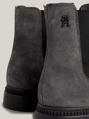 Bottes Chelsea En Daim à Semelle Crantée Gris Tommy Hilfiger