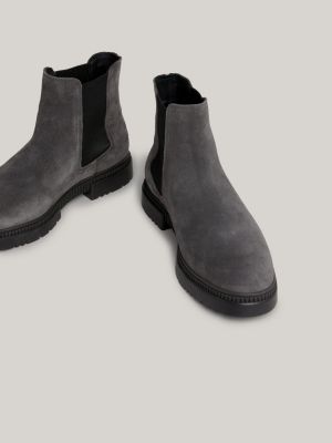 Bottes Chelsea En Daim à Semelle Crantée Gris Tommy Hilfiger