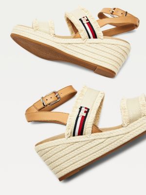 Espadrille Met Halfhoge Sleehak En Franje Wit Tommy Hilfiger