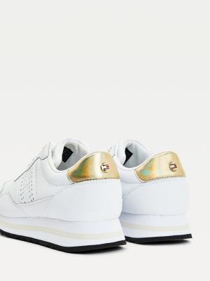 Leder Sneaker Mit Metallic Finish Weiß Tommy Hilfiger