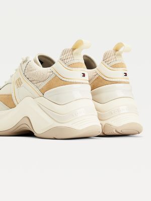 Leather Monogram Wedge Trainers Beige Tommy Hilfiger