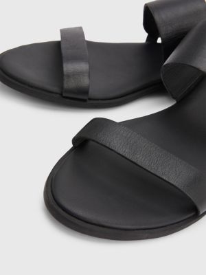 Flache Leder Sandale Mit Th Monogramm Schwarz Tommy Hilfiger