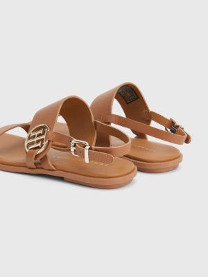 Flache Leder Sandale Mit Th Monogramm Braun Tommy Hilfiger