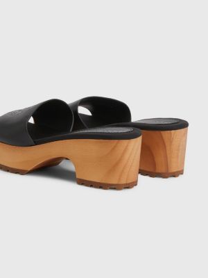 Sandales Style Sabots Compensées En Cuir Noir Tommy Hilfiger